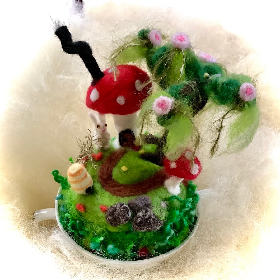 Needle Felted Toadstool Garden in a Cup - Folksy