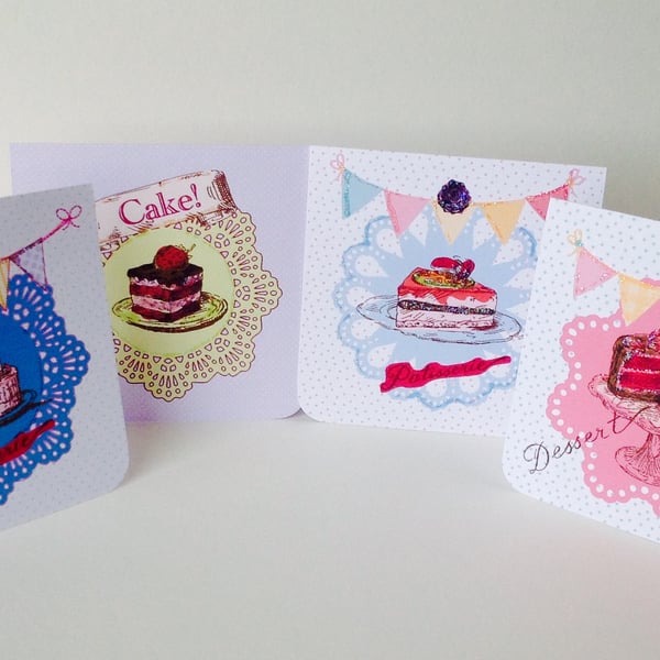 Handmade Notecards Set of Four,Patisserie,Cake,... - Folksy