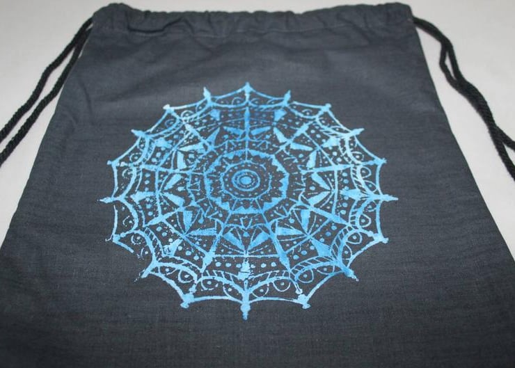 Blue mandala print handmade charcoal drawstring... - Folksy