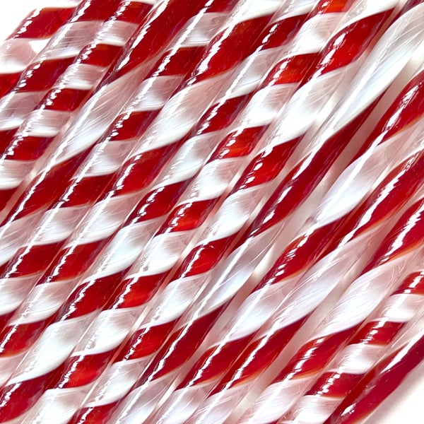 Red and White twisted cane offcuts Bullseye 90 ... - Folksy