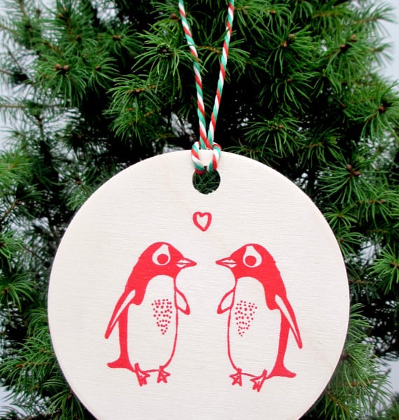 Penguins in Love Christmas decoration - Folksy