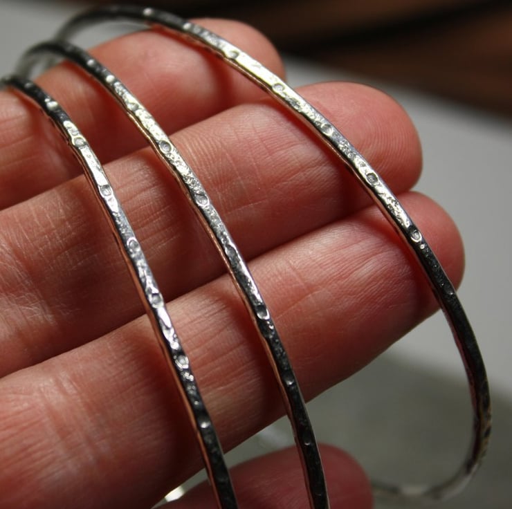 Silver Oval Bangle - skinny textured bangle - Folksy