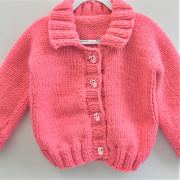 Girl’s Cardigan Hand Knitted in Super Chunky Ya... - Folksy