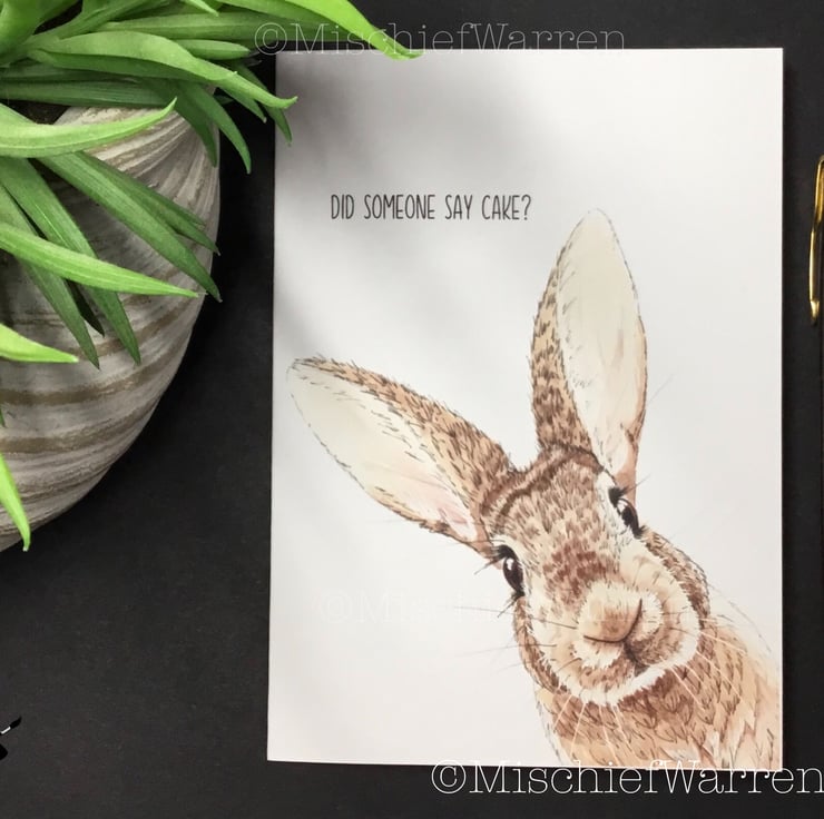 Rabbit Art Card. Blank or Personalised card for... - Folksy