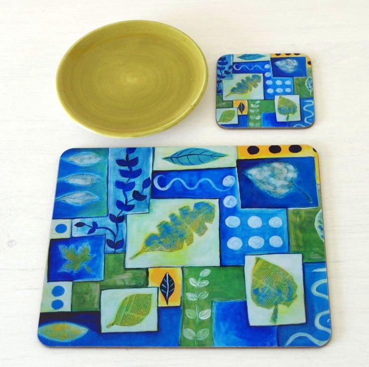 Blue Green Artist Coasters, Abstract Art Coaste... - Folksy