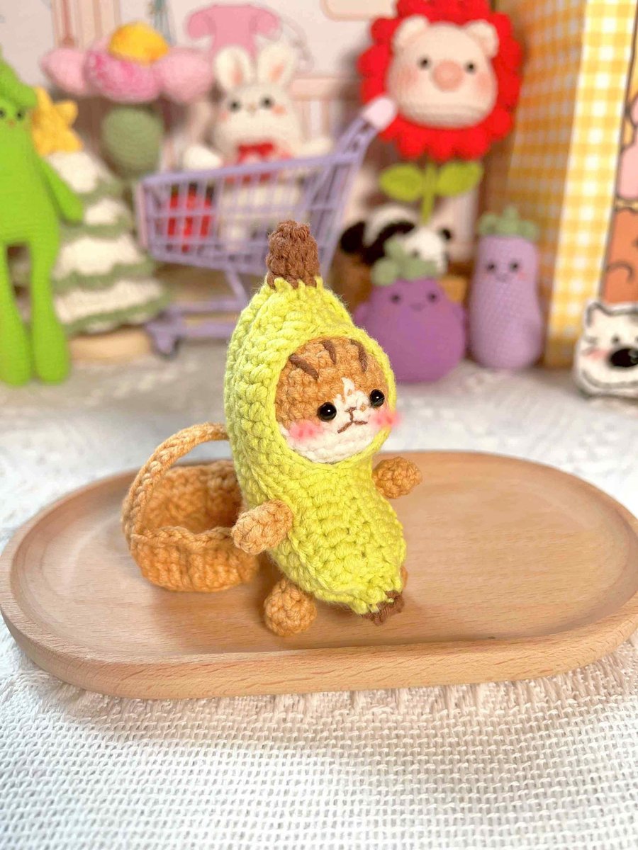Finished Crochet Banana Cat Key Chain Knitting ... - Folksy