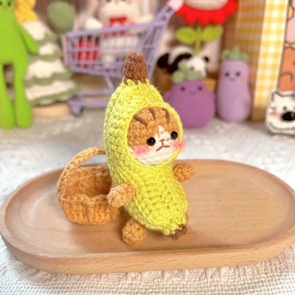 Finished Crochet Banana Cat Key Chain Knitting ... - Folksy