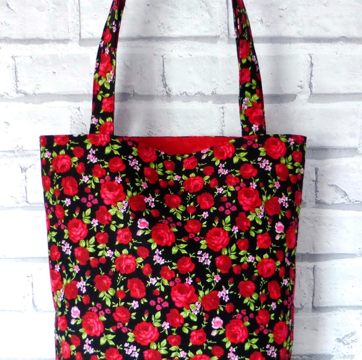Red roses tote bag, shopping bag. - Folksy