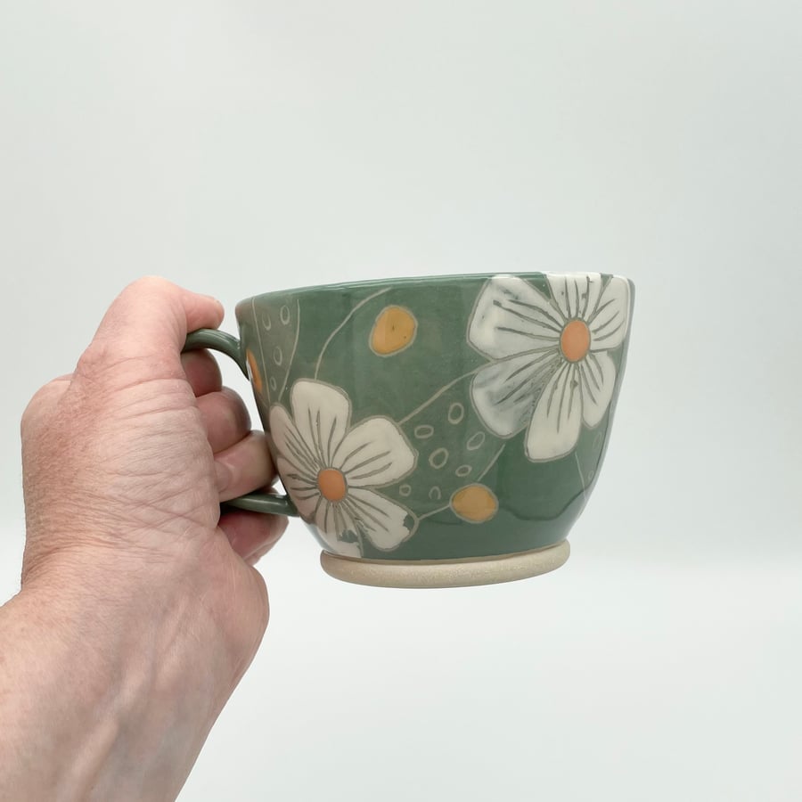 Unique Handmade Pottery Mug - Green with White ... - Folksy