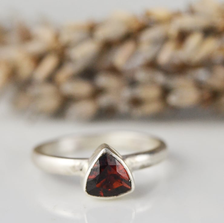 Garnet trillion sterling silver stacking ring -... - Folksy