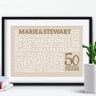 Personalised Golden Anniversary Word Art - 50 y... - Folksy
