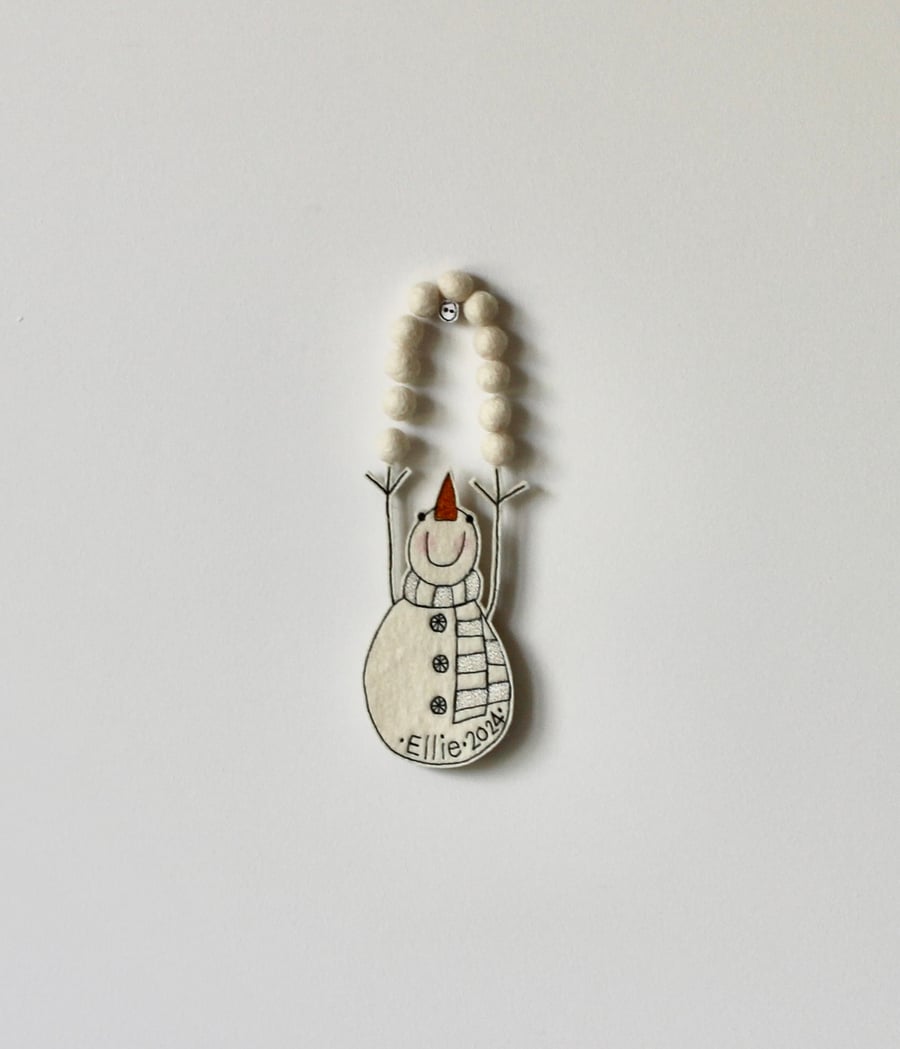 'Personalised Snowman' - Hanging Decoration - Folksy