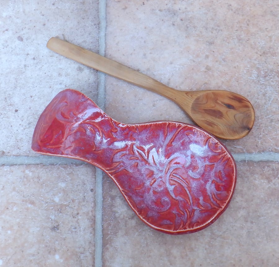 Spoon rest handmade in textured stoneware spoon... - Folksy