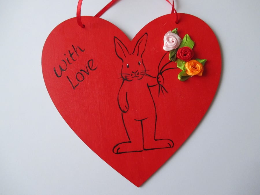 Bunny Rabbit Love Heart Hanging Decoration Bunn... - Folksy