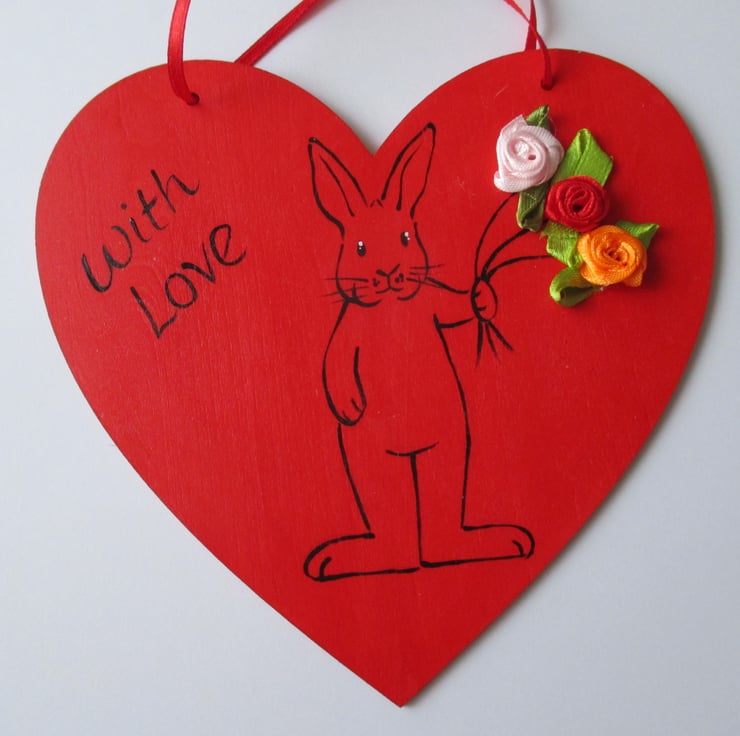 Bunny Rabbit Love Heart Hanging Decoration Bunn... - Folksy