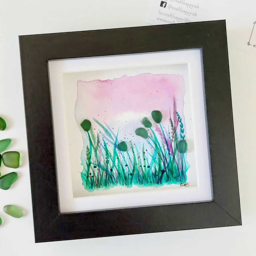 Watercolour and Sea Glass Abstract Purple Flowe... - Folksy
