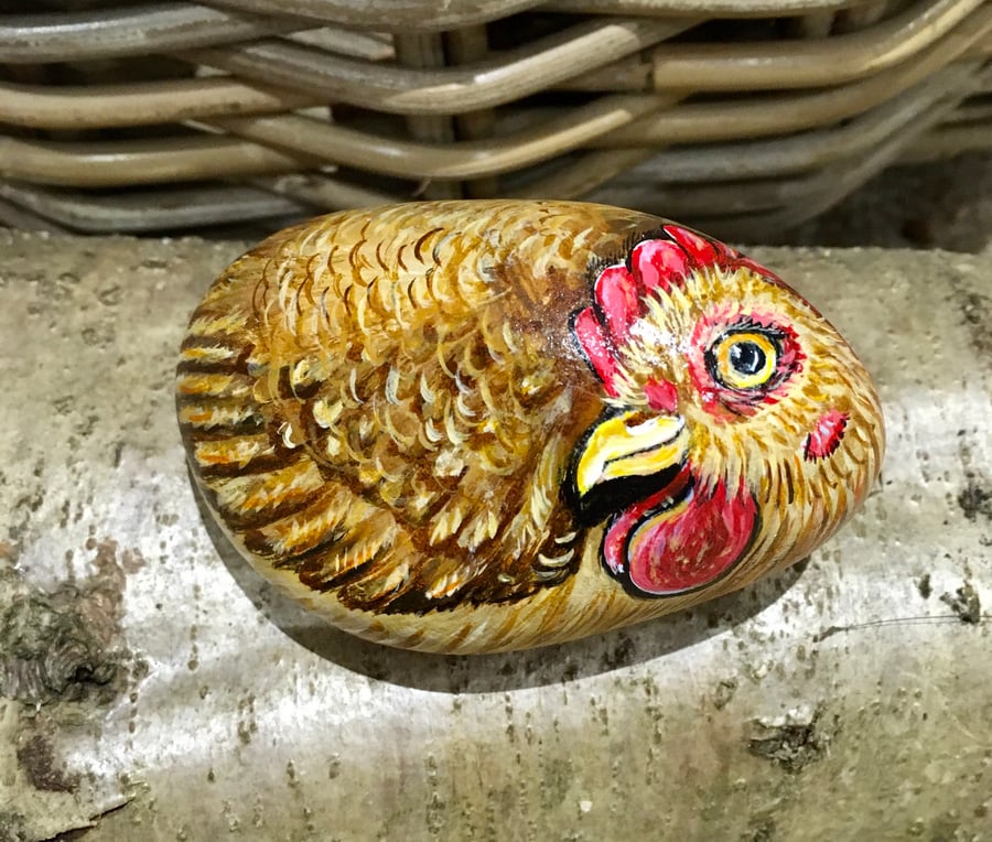 Chicken hand painted pebble garden rock art wil... - Folksy