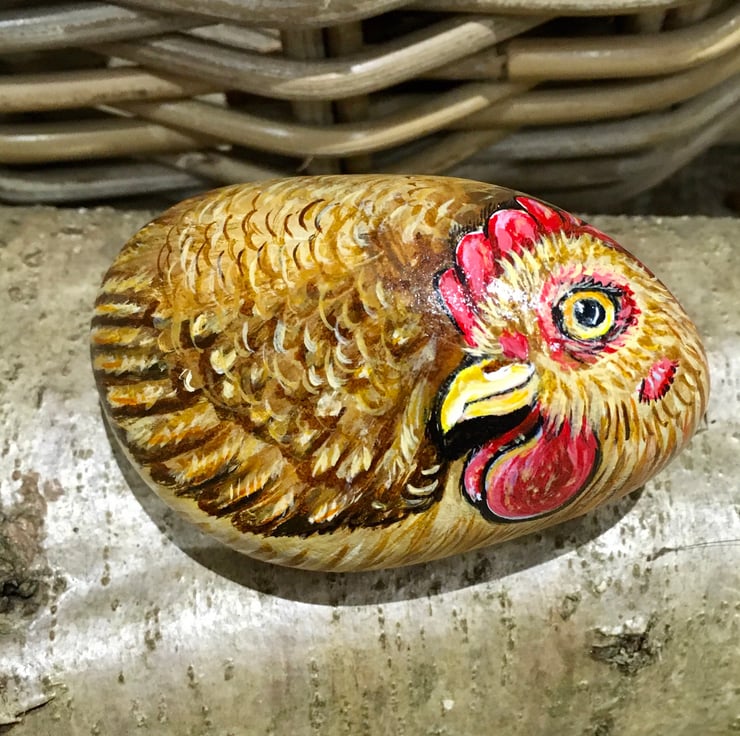 Chicken hand painted pebble garden rock art wil... - Folksy