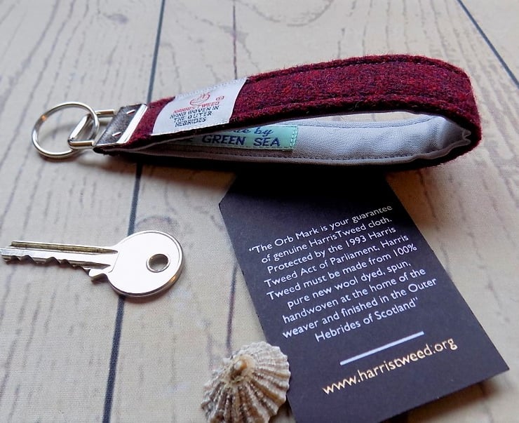 Harris Tweed key fob wrist strap in deep burgun... - Folksy