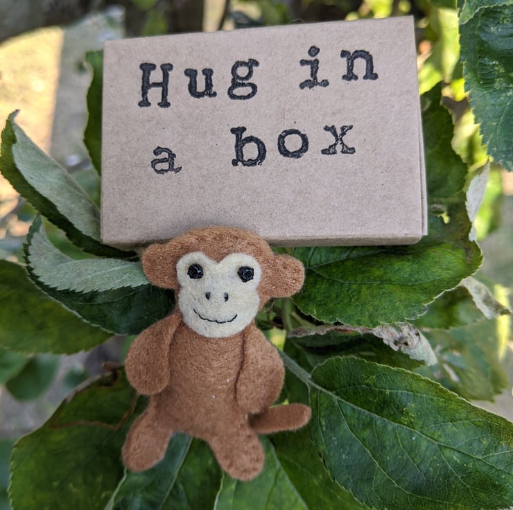 Monkey, hug in a box, monkey gift, sending hugs... - Folksy