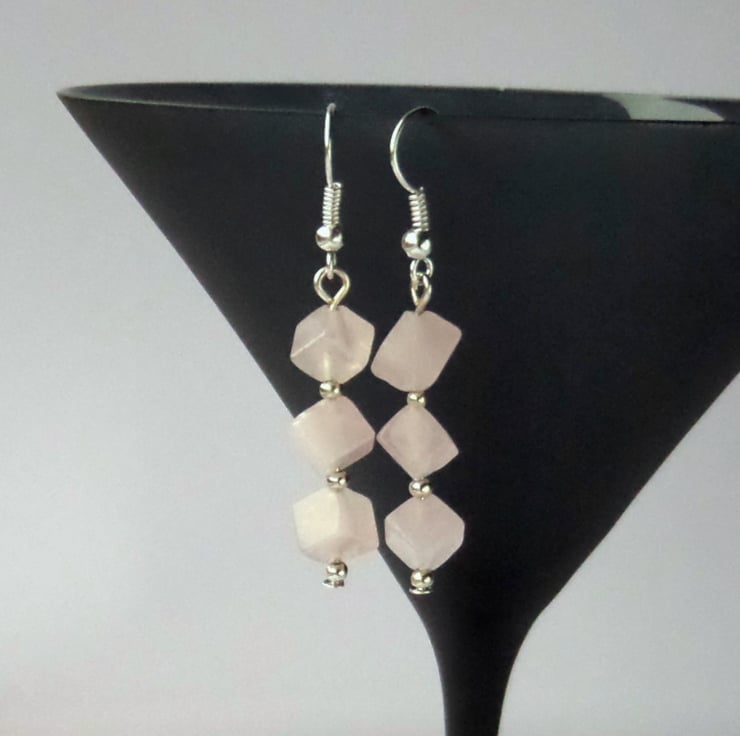 Handmade rose quartz cube earrings - Folksy