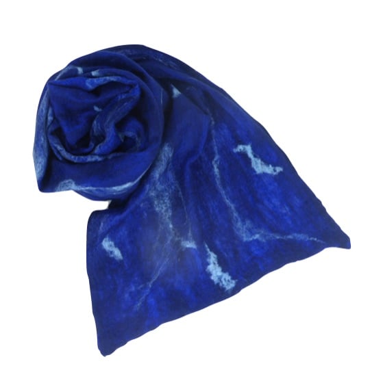 Long deep blue nuno felted scarf with silk fibr... - Folksy