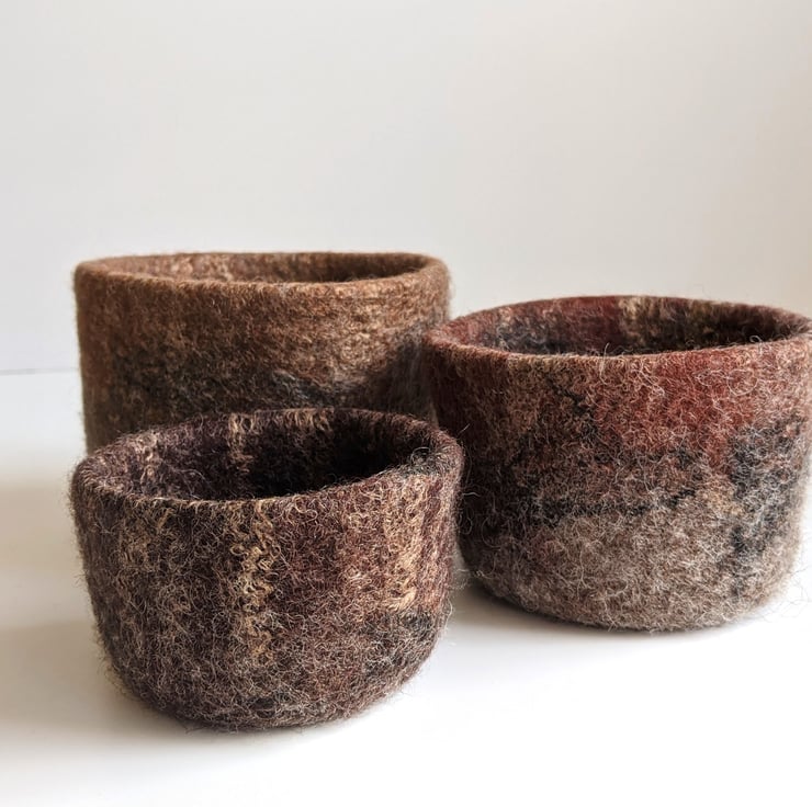 Trio of nesting wool felt pots - autumnals - Folksy