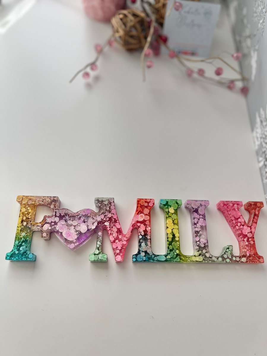 Multi colour 25cm Family sign with love heart h... - Folksy