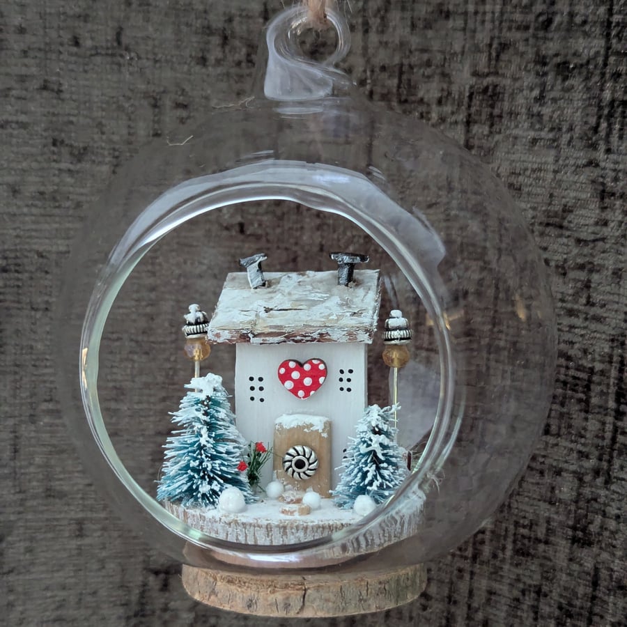 Glass Bauble Christmas Decoration with Cottage ... - Folksy