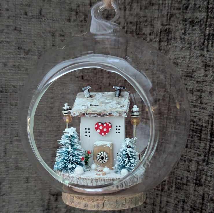Glass Bauble Christmas Decoration with Cottage ... - Folksy