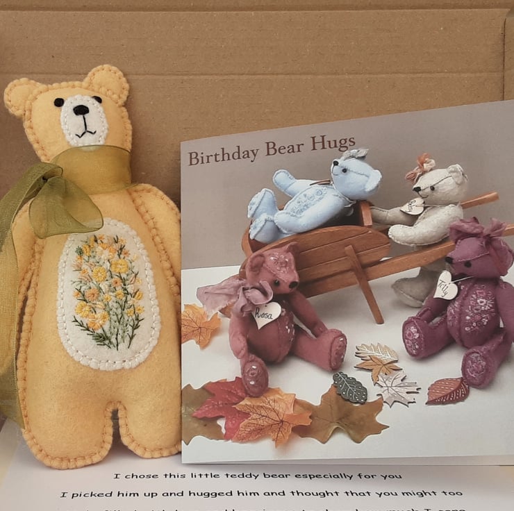 Sending bear hugs letterbox bear, embroidered t... - Folksy