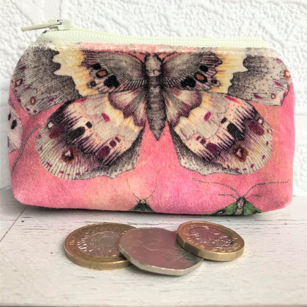 Small purse, coin purse in pink velvet fabric w... - Folksy