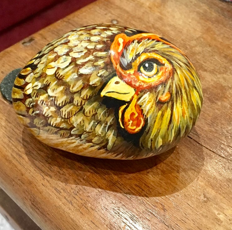 Chicken hand painted pebble garden rock art wil... - Folksy