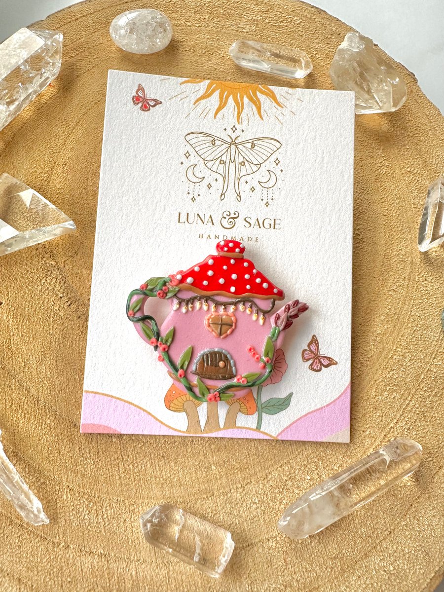 Teapot Polymer Clay Badge, Cottagecore badge, f... - Folksy