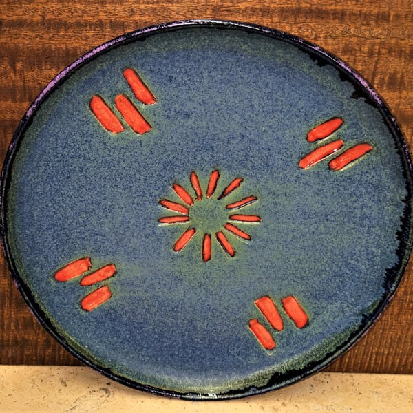 Seagreen and red, delicious, stoneware shallow ... - Folksy