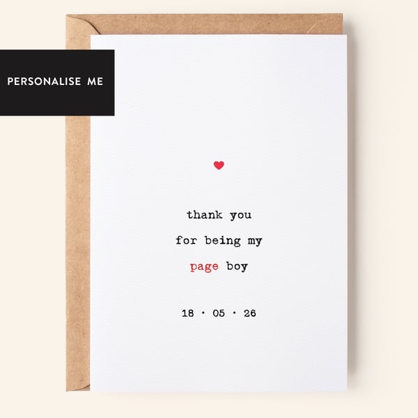 Page Boy Personalised Thank You Greeting Card i... - Folksy