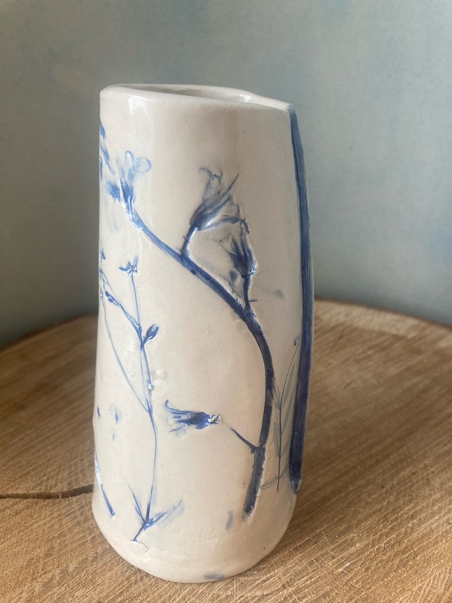 Botanical handmade wild flower vase with blue f... - Folksy
