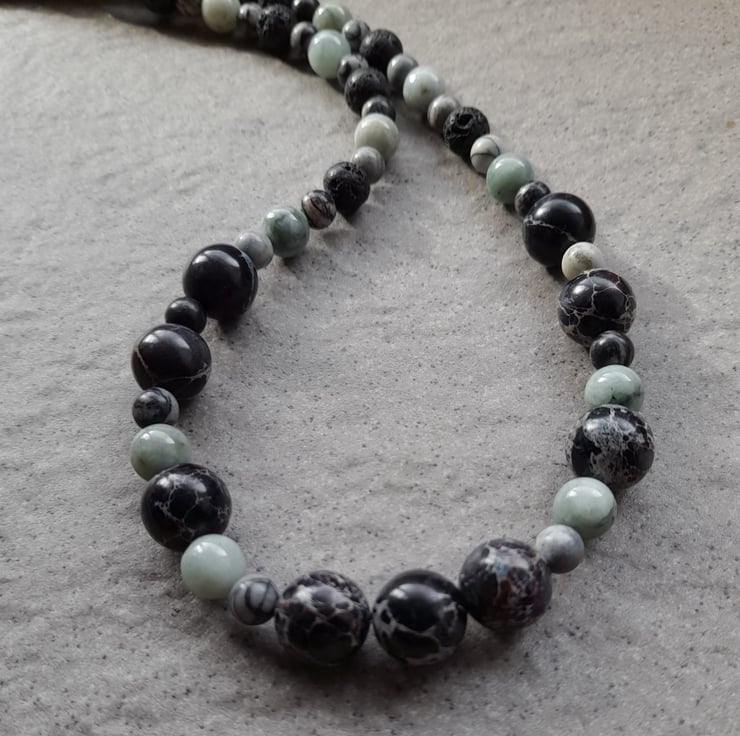 Lava Rock Black Terra Jasper Jadeite Beaded Ne... - Folksy