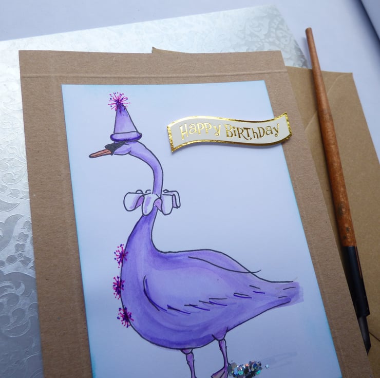 Pink swan Birthday card - Folksy