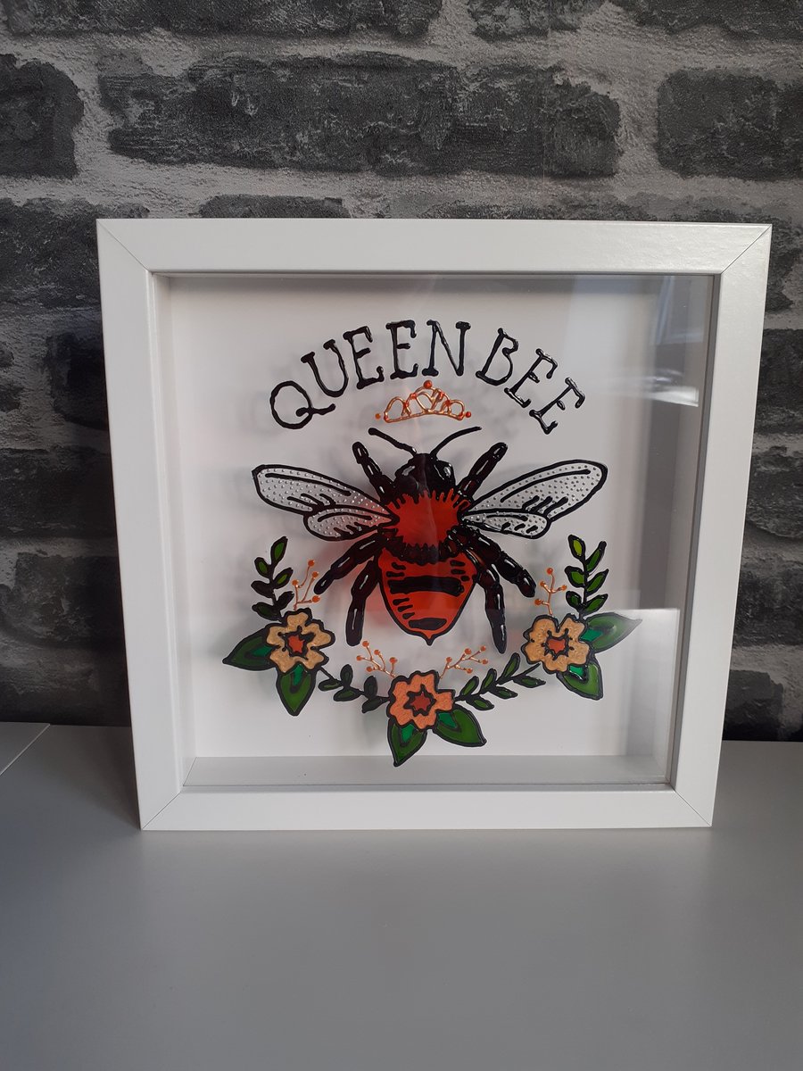 Queen Bee hand painted picture suncatcher - Folksy