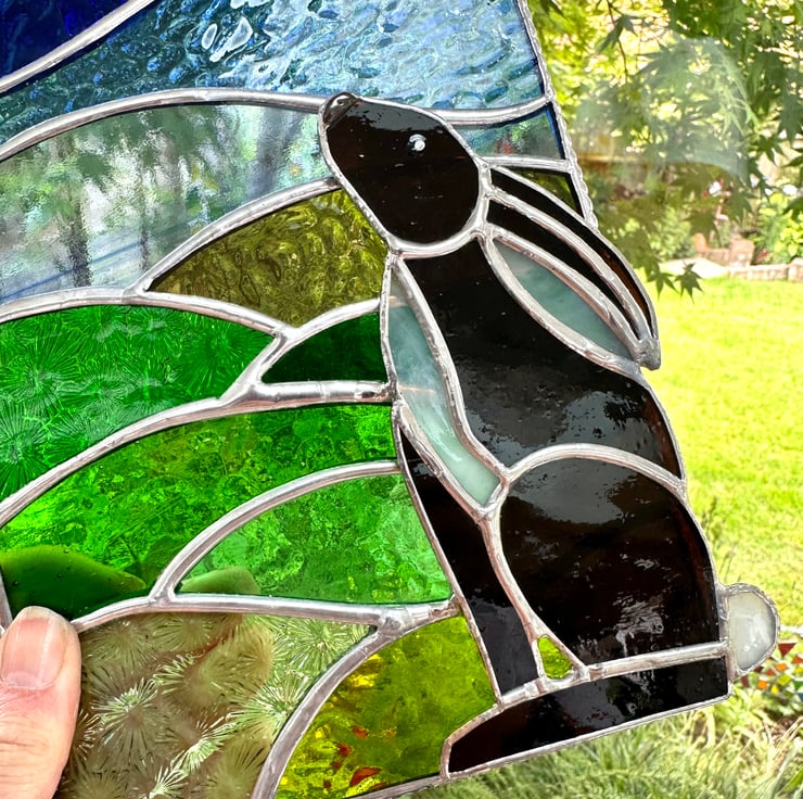 Stained Glass Hare Panel - Moon Gazing Hare - W... - Folksy
