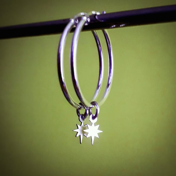 Sterling Silver Hoops - Little Stars, Celestial... - Folksy