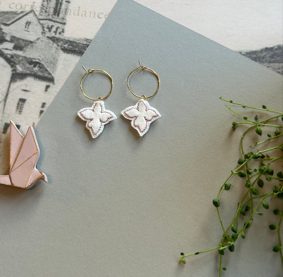 Hydrangea embroidered hoop earrings - Folksy