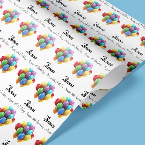 Personalised Coloured balloons wrapping paper - Folksy