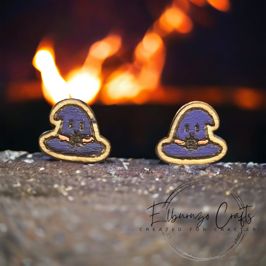 Cute Halloween witches hat stud earrings- handm... - Folksy