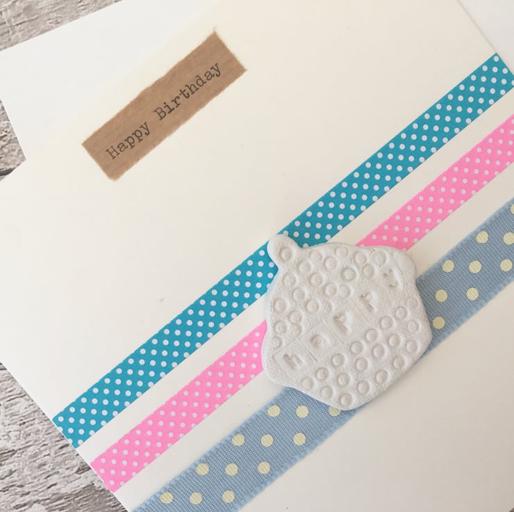 Happy Birthday card, air dry clay cup cake desi... - Folksy