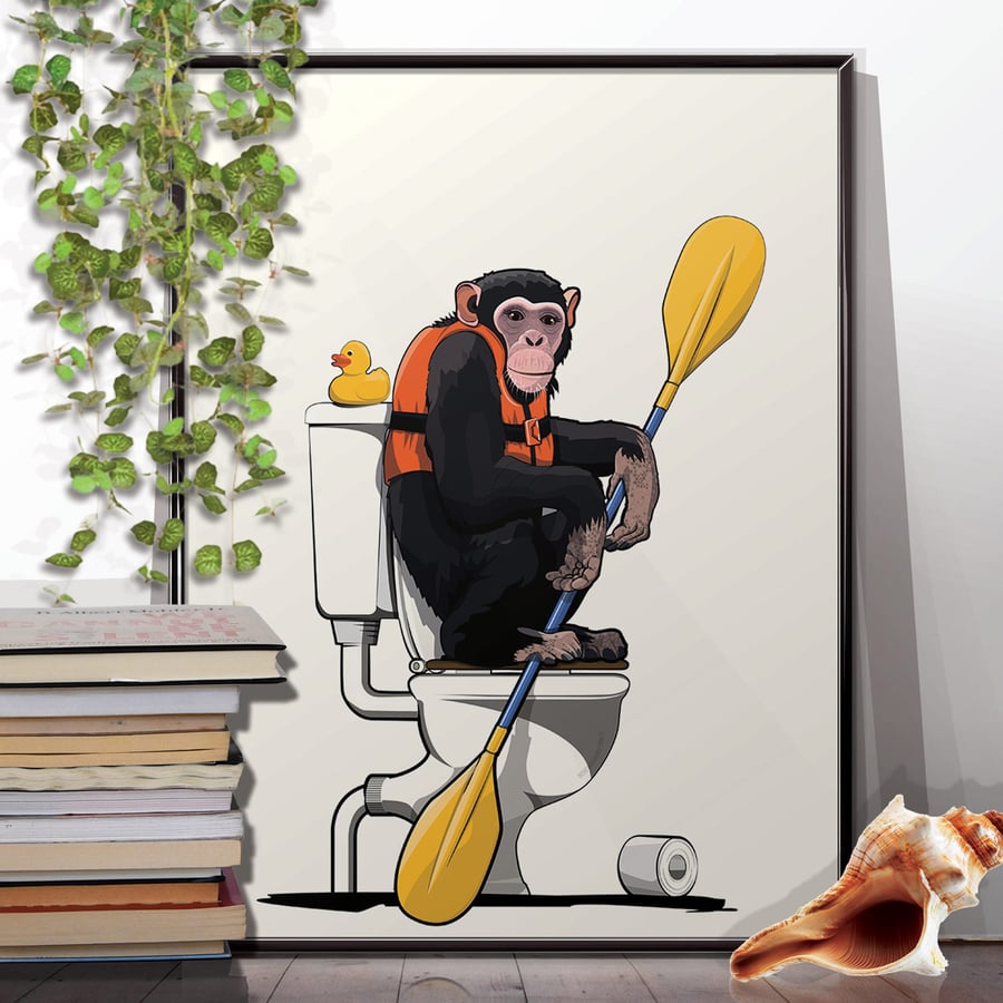 Chimpanzee on the Toilet, Bathroom Bath & T... - Folksy