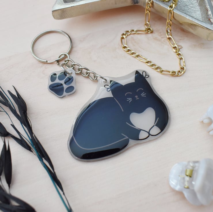 Tuxedo Cat Keyring or Magnet, Black Cat Keyring... - Folksy