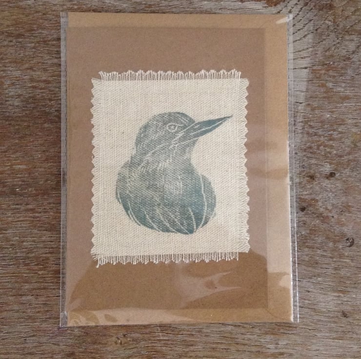 Hand printed bird card - Folksy