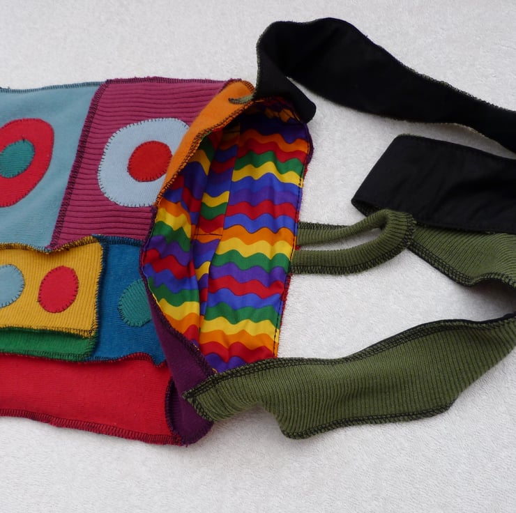 Upcycled Sweater Shoulder Bag .Rainbow Colours.... - Folksy